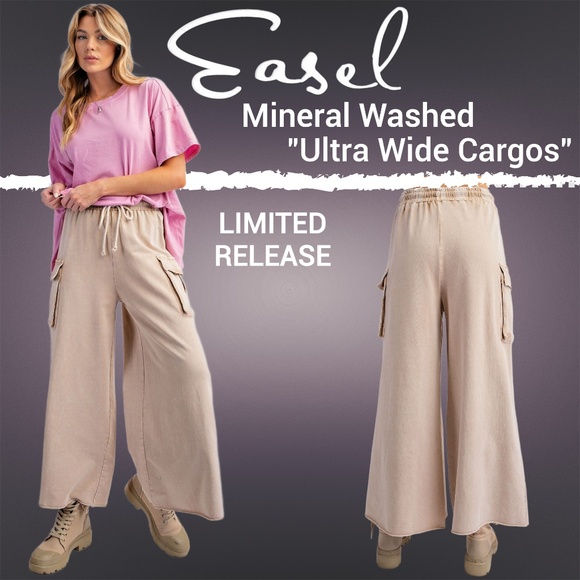 easel | Pants & Jumpsuits | Easel Ultra Wide Cargo Mineral Washed Terry ...